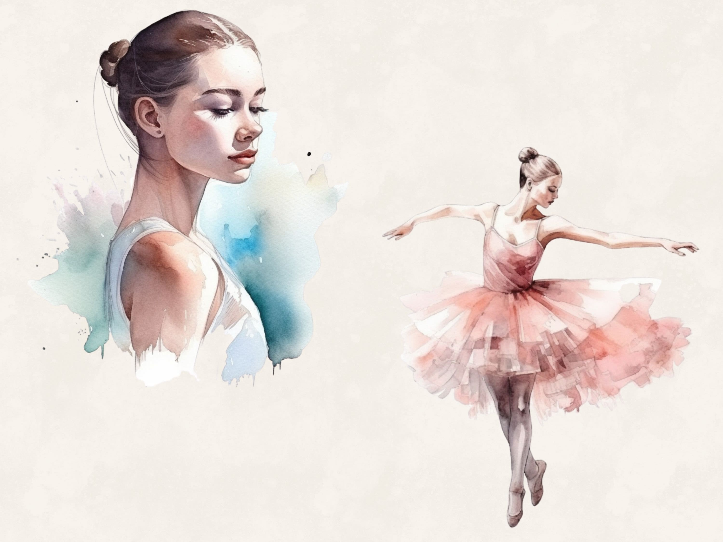 Ballerina Watercolor Clipart Bundle: Ballet Dancer PNG Files (digital ...