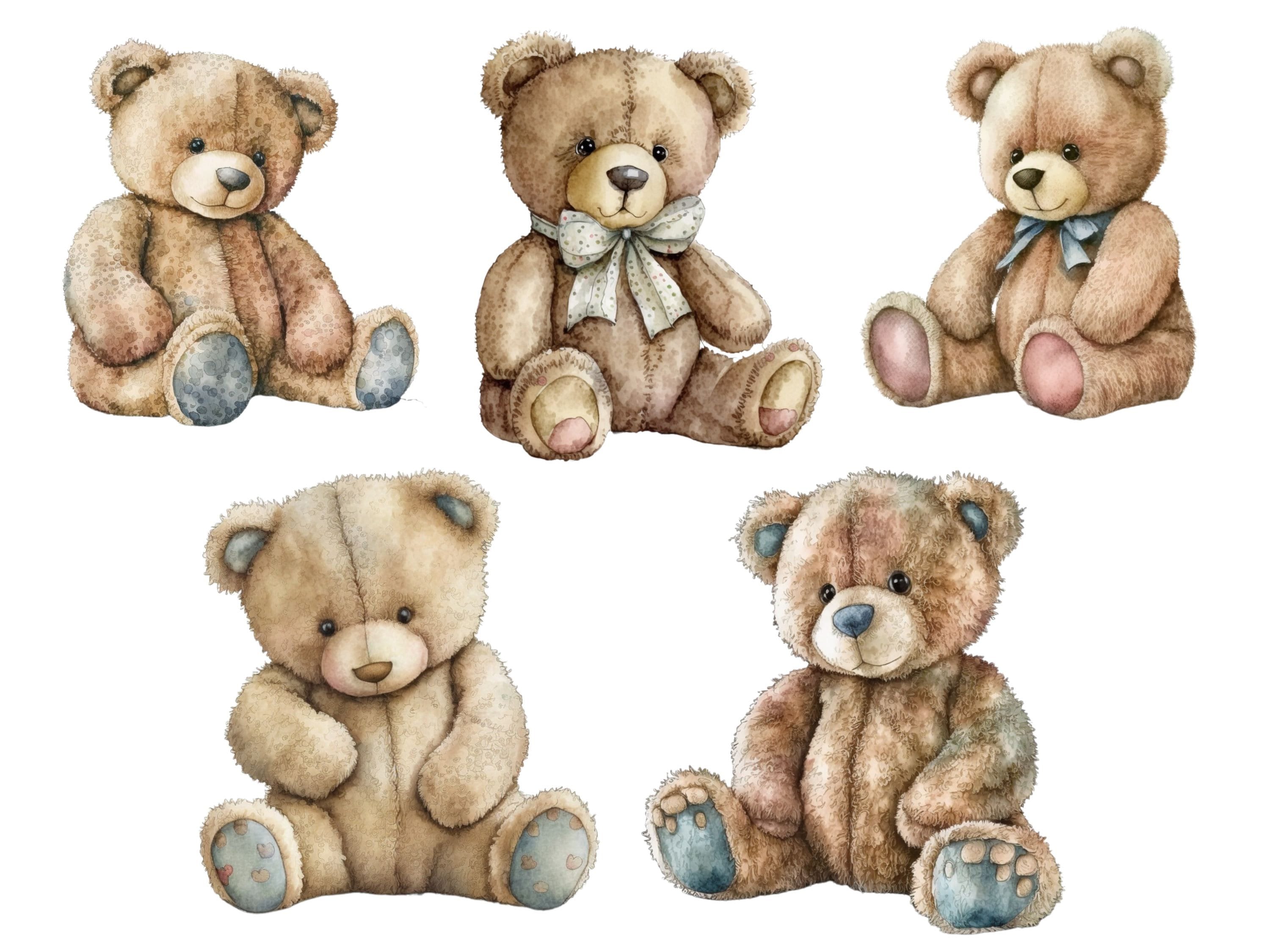 5 Teddy Bear Watercolor Clipart Commercial Use Allowed - Etsy