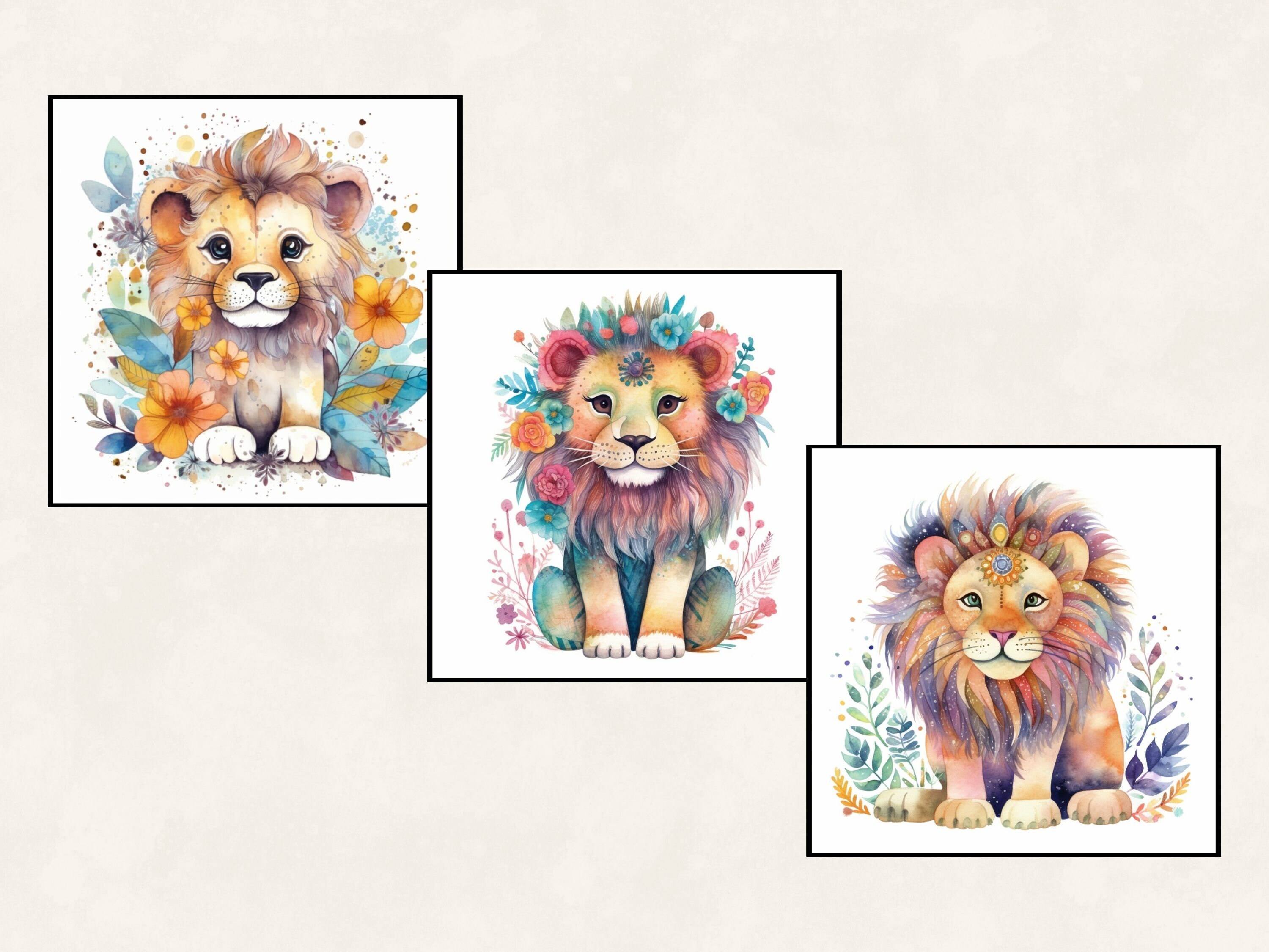 Retro Lion Clipart Watercolor Illustration Commercial Use - Etsy