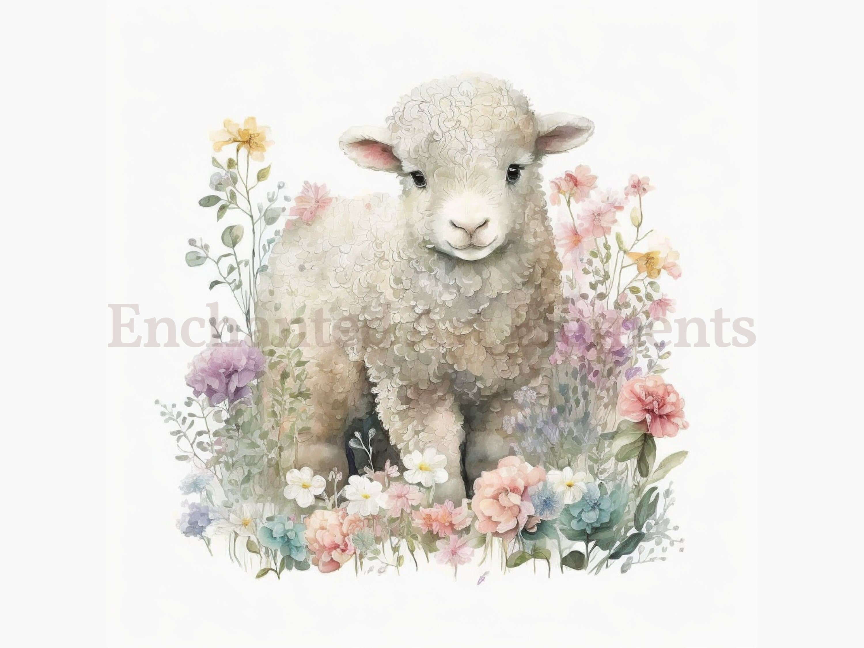Sheep Watercolor Floral Illustration Wildflower Invitation - Etsy
