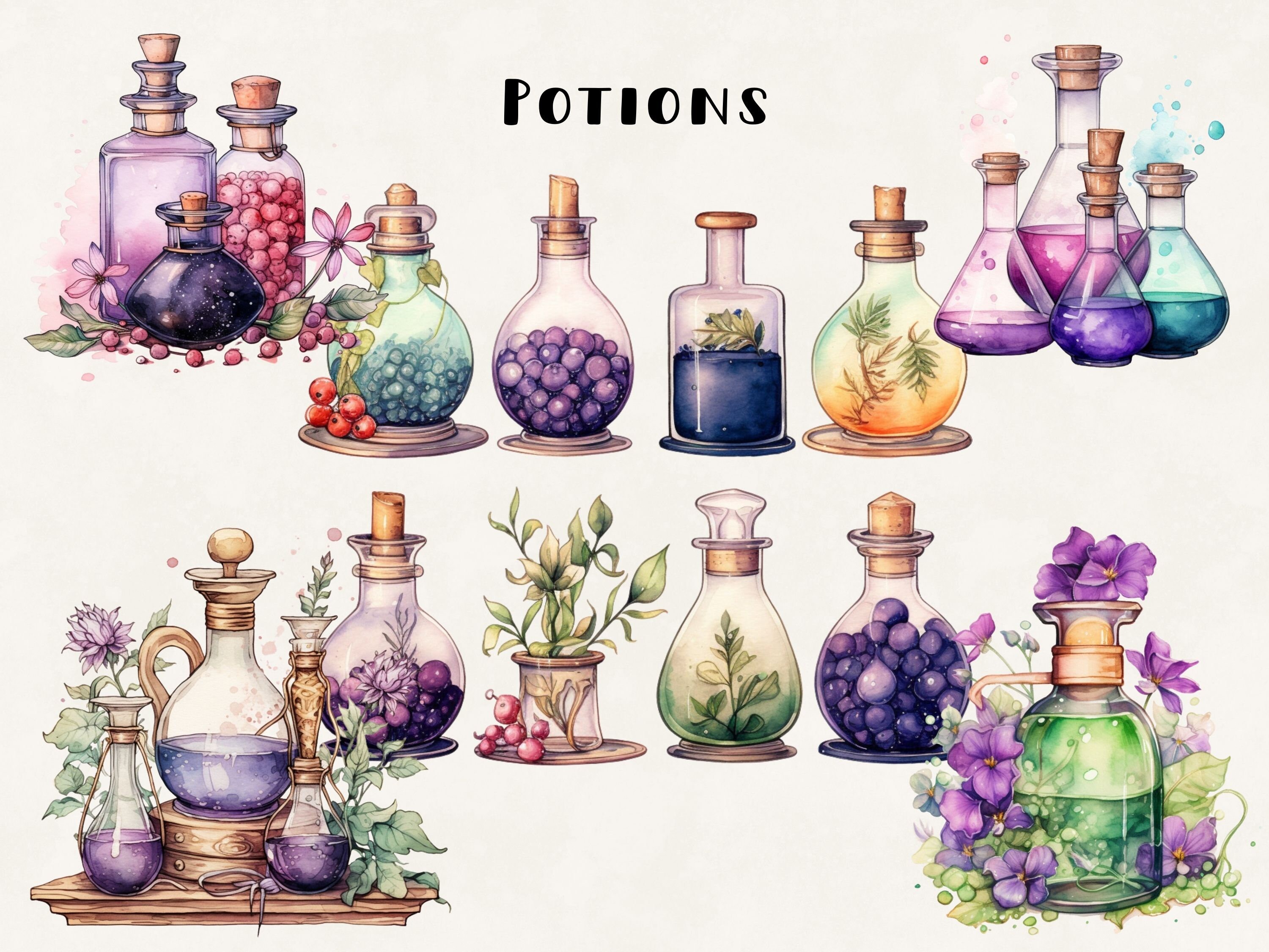 Halloween Potions Clipart Watercolor Illustration Commercial - Etsy