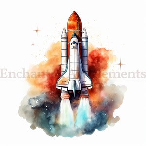 Rocket Ship Clipart Watercolor Illustration Kids Clipart Commercial Use ...