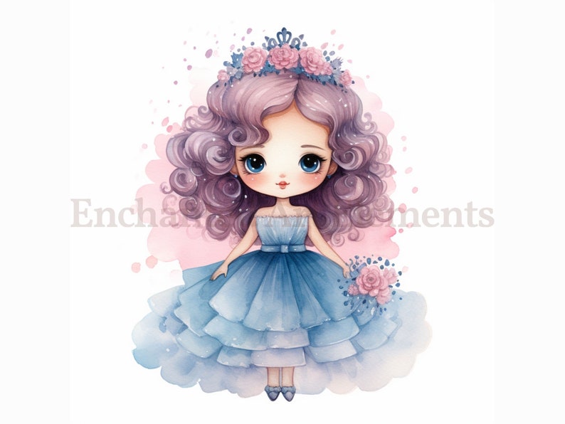 Cute Princess Clipart Watercolor Illustration Kids Clipart - Etsy