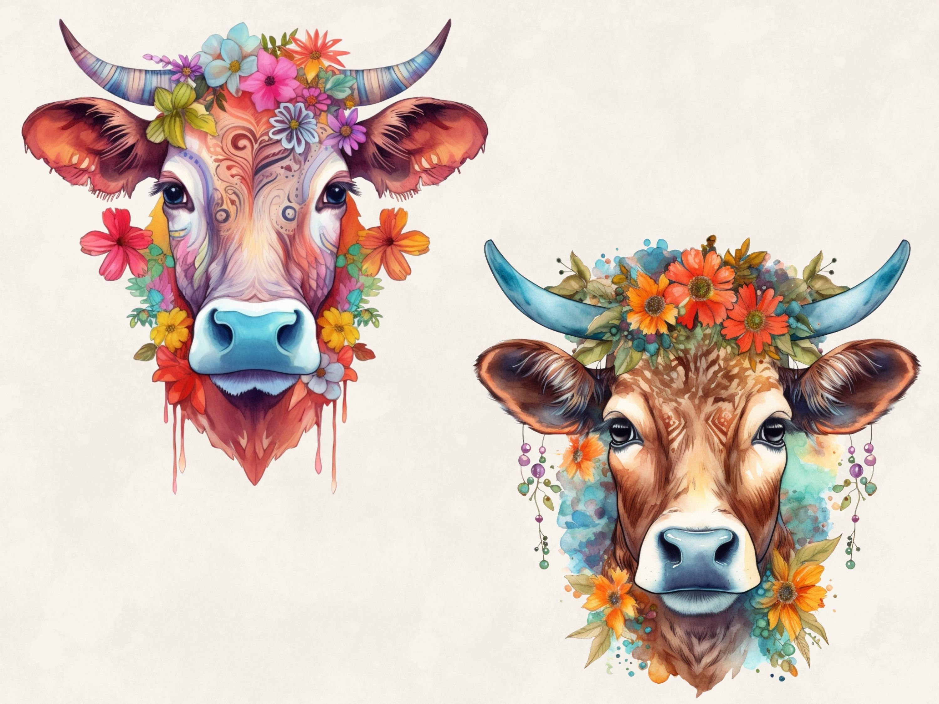 Retro Cow Clipart Bundle Watercolor Commercial Use Animated - Etsy