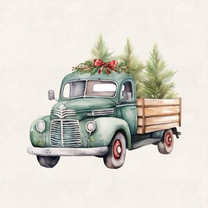 Christmas Tree Truck Clipart Watercolor Winter Illustration Commercial ...