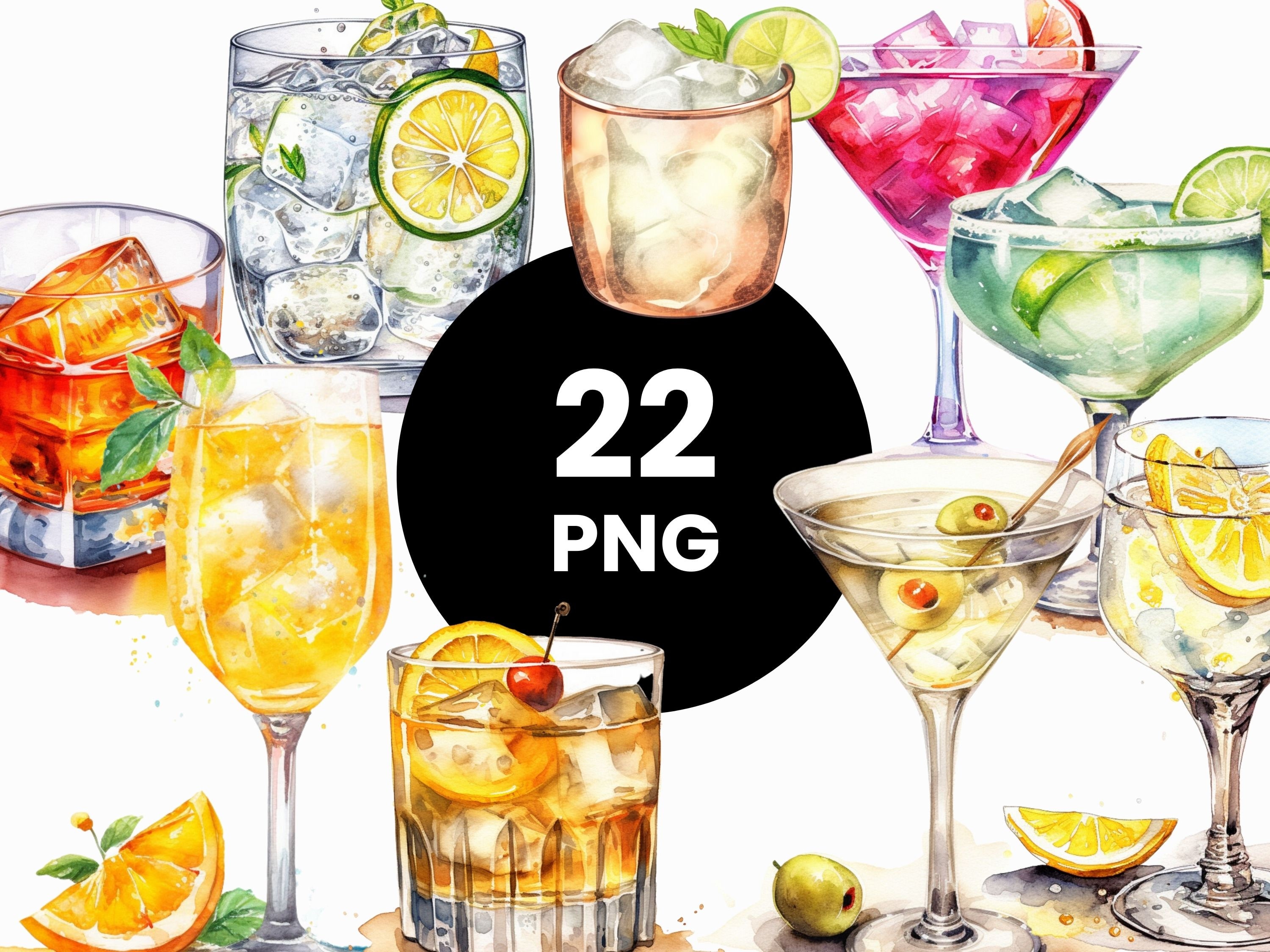 Classic Cocktails Clipart Bundle Watercolor Commercial Use Cocktail ...