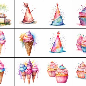 Birthday Party Clipart Megabundle Watercolor Rainbow Animated Birthday ...