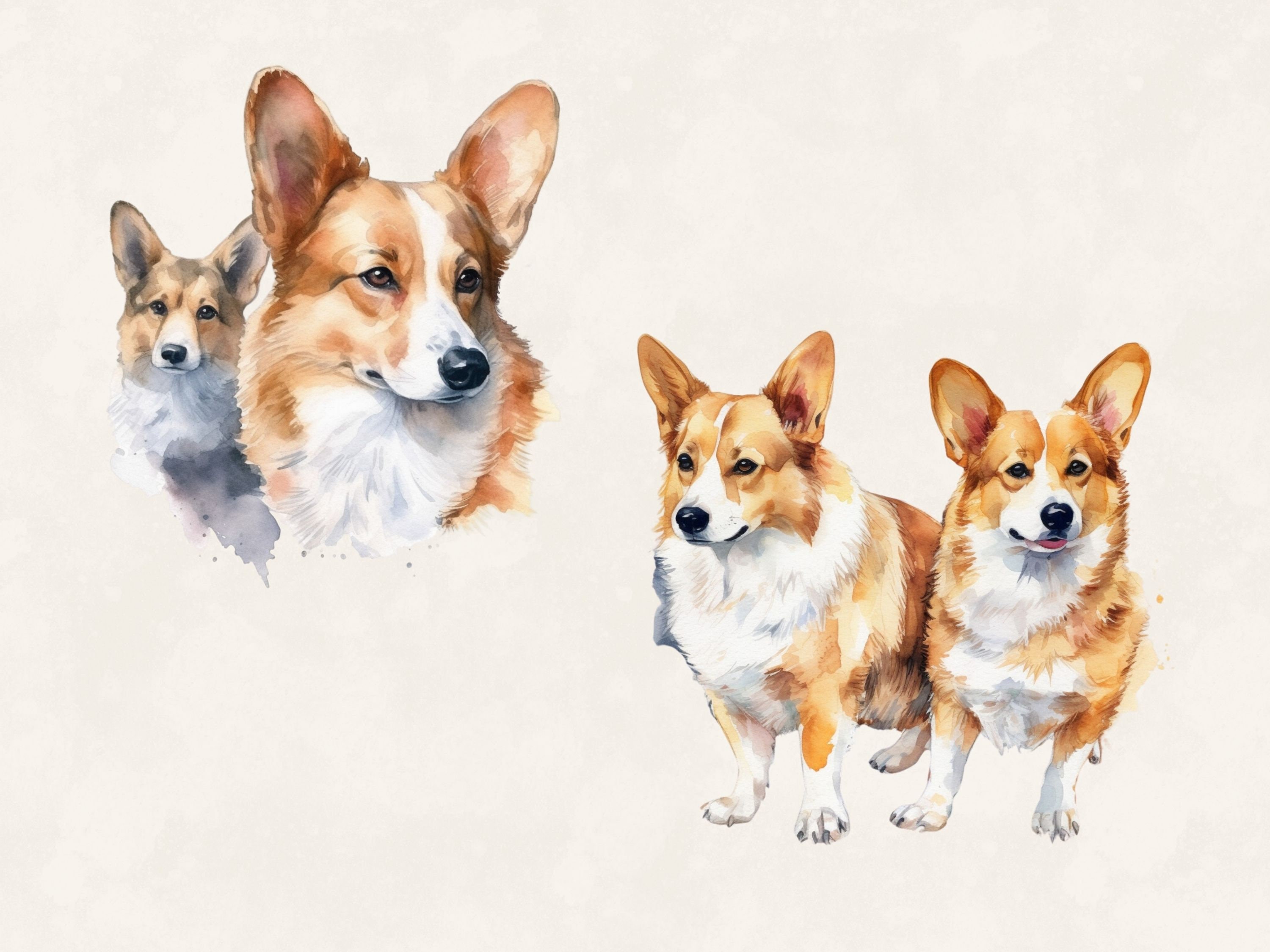 Corgi Dog Clipart Watercolor Illustration Commercial Use - Etsy