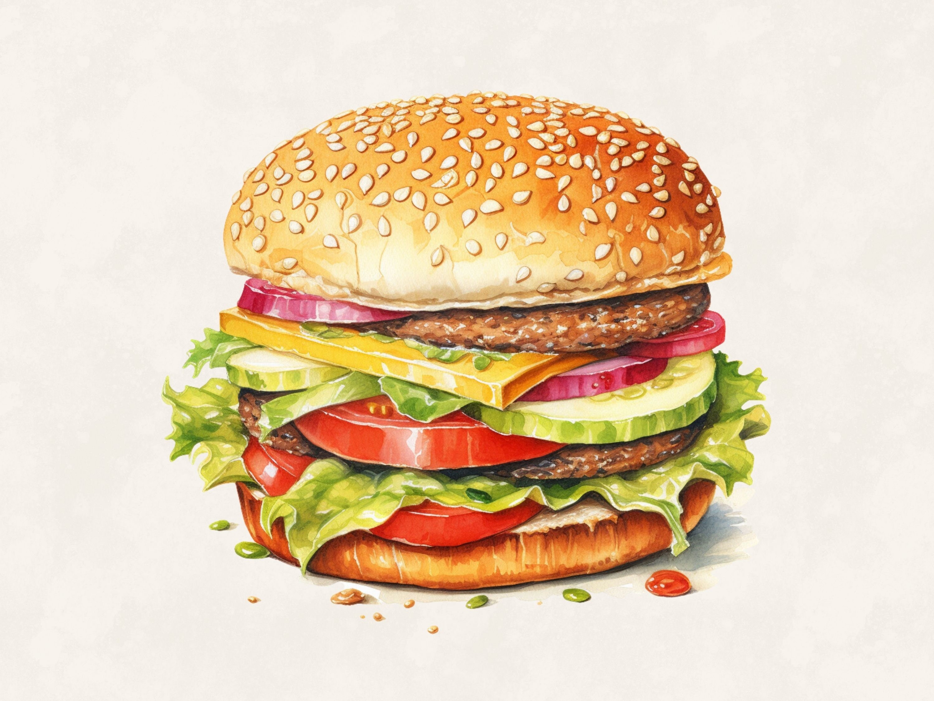 Hamburger Clipart Bundle Commercial Use Watercolor - Etsy