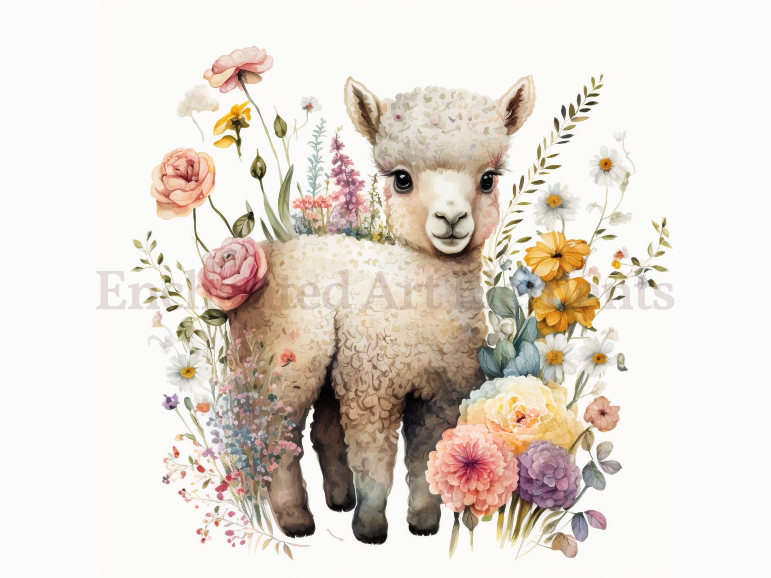 Alpaca Watercolor Illustration Wildflower Clip Art Floral - Etsy