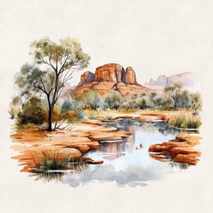 Australian Outback Clipart Landscape Watercolor Illustration Commercial ...