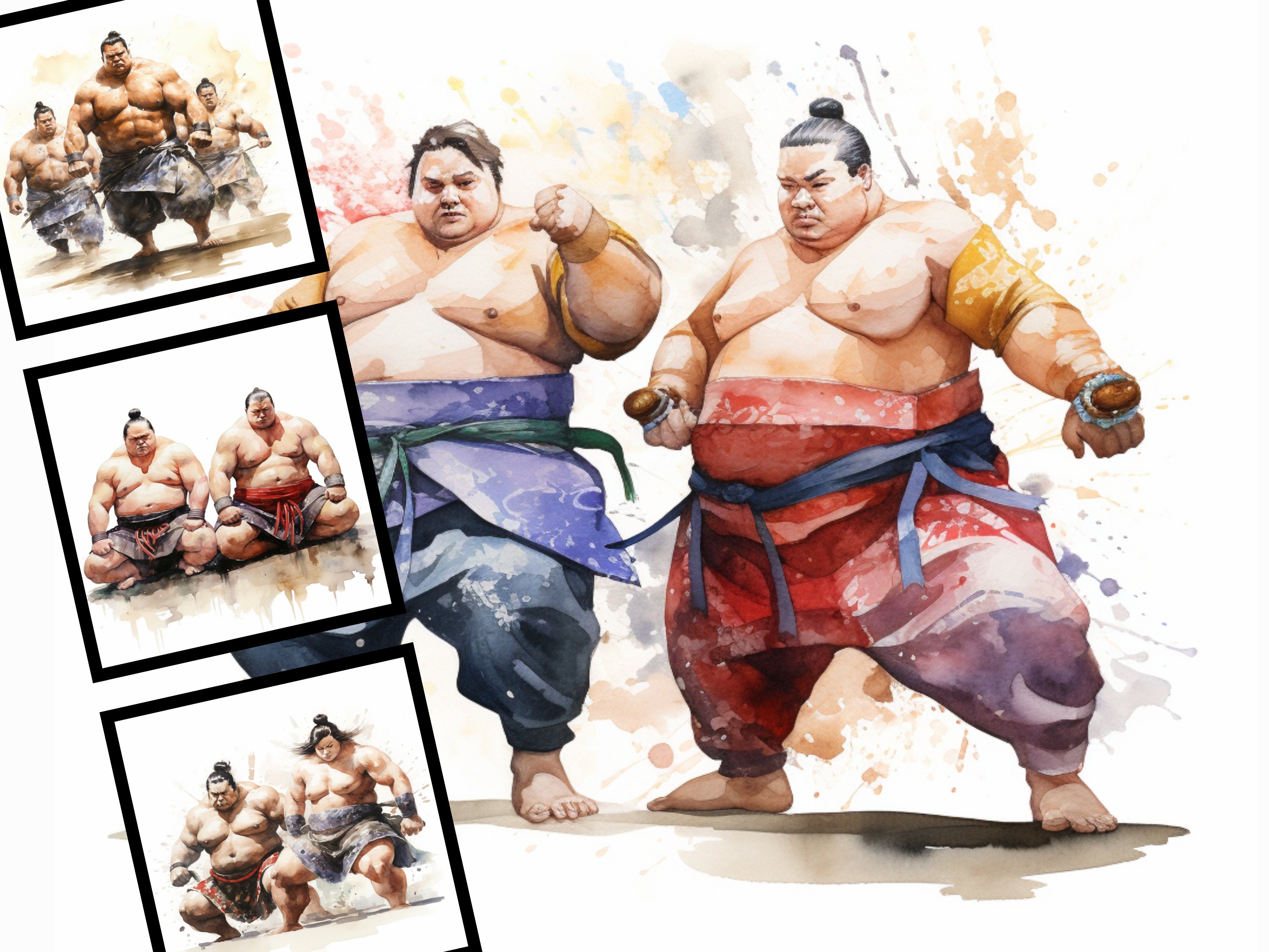 Watercolor Sumo Wrestler Clipart: Commercial Use Digital Design ...