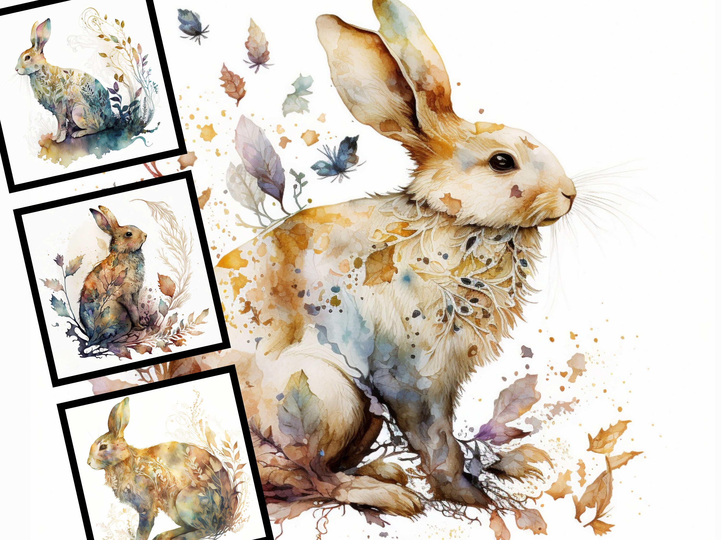 Enchanted Rabbit Clipart Watercolor Illustration Commercial Use Digital ...