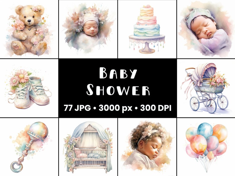 Watercolor Baby Shower Clipart Bundle: Pastel Teddybear Illustrations ...