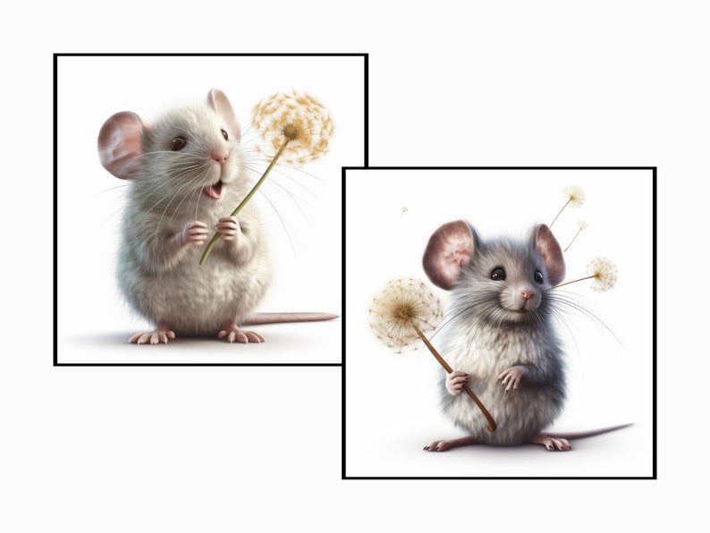 Cute Mouse and Dandelion Watercolor Illustration Cheeky Mouse - Etsy