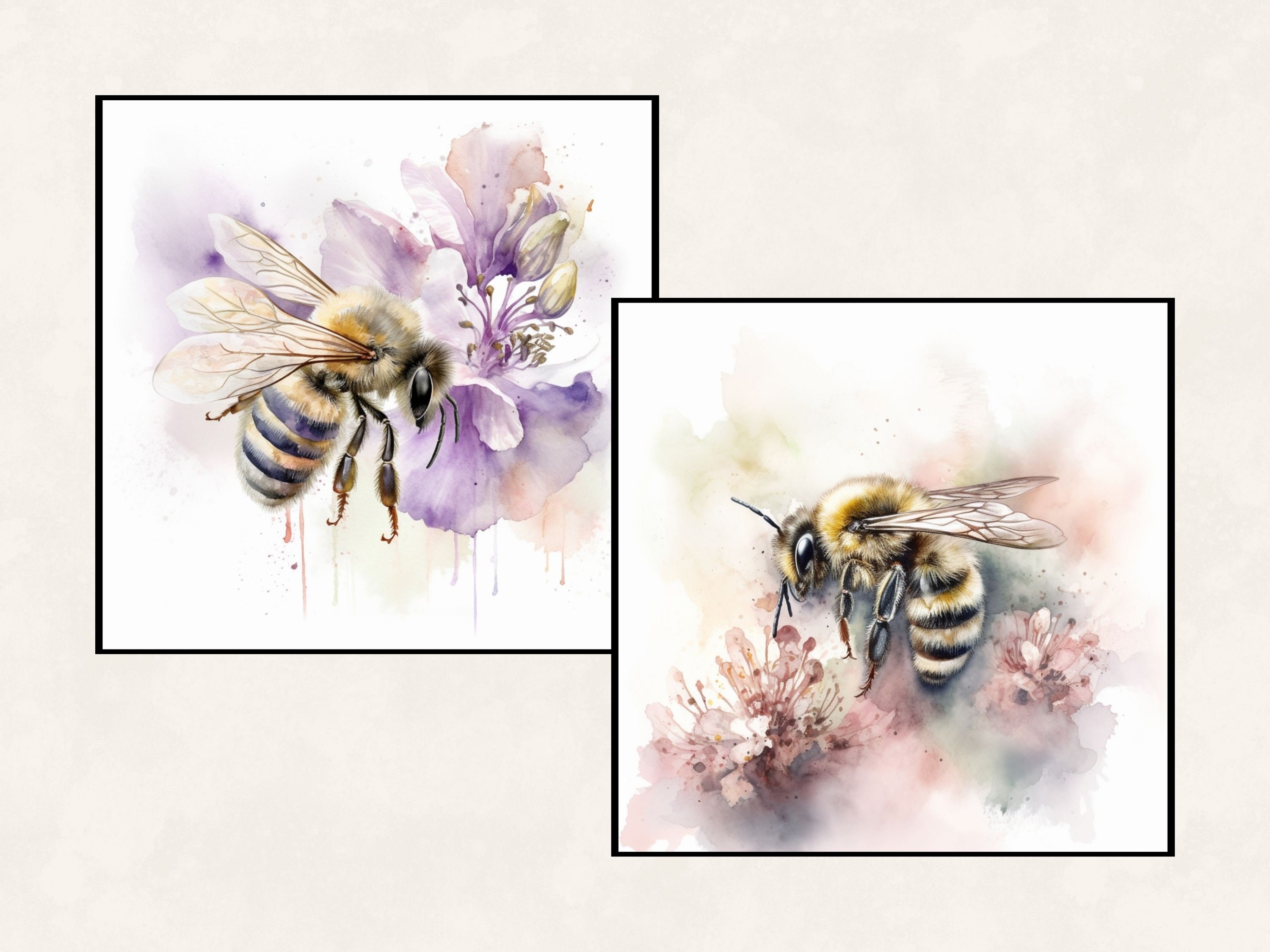 Bee on Flower Clipart Bundle Watercolor Commercial Use Digital - Etsy