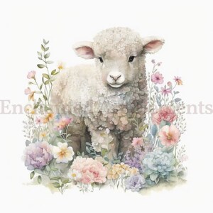 Sheep Watercolor Floral Illustration Wildflower Invitation Commercial ...