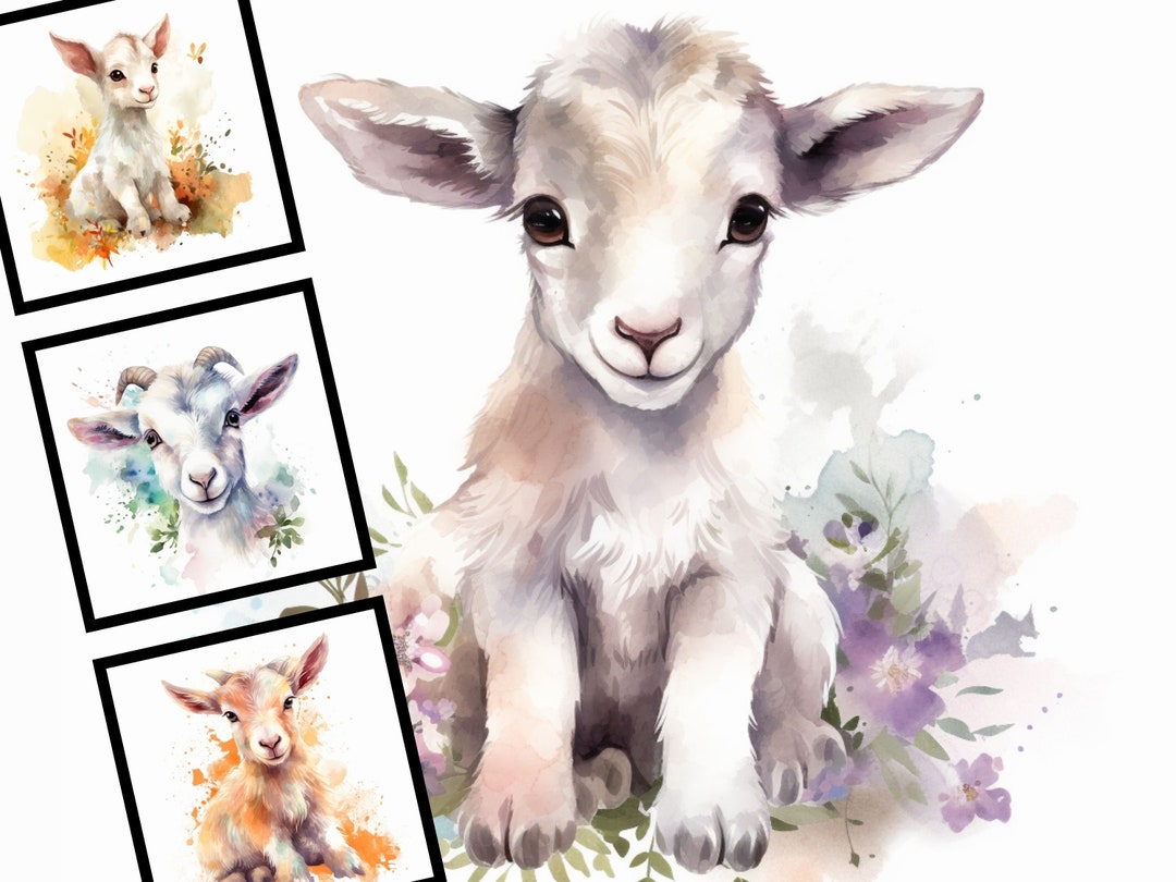 11 Baby Goat Watercolor Illustration Nursery Art Commercial Use Digital ...
