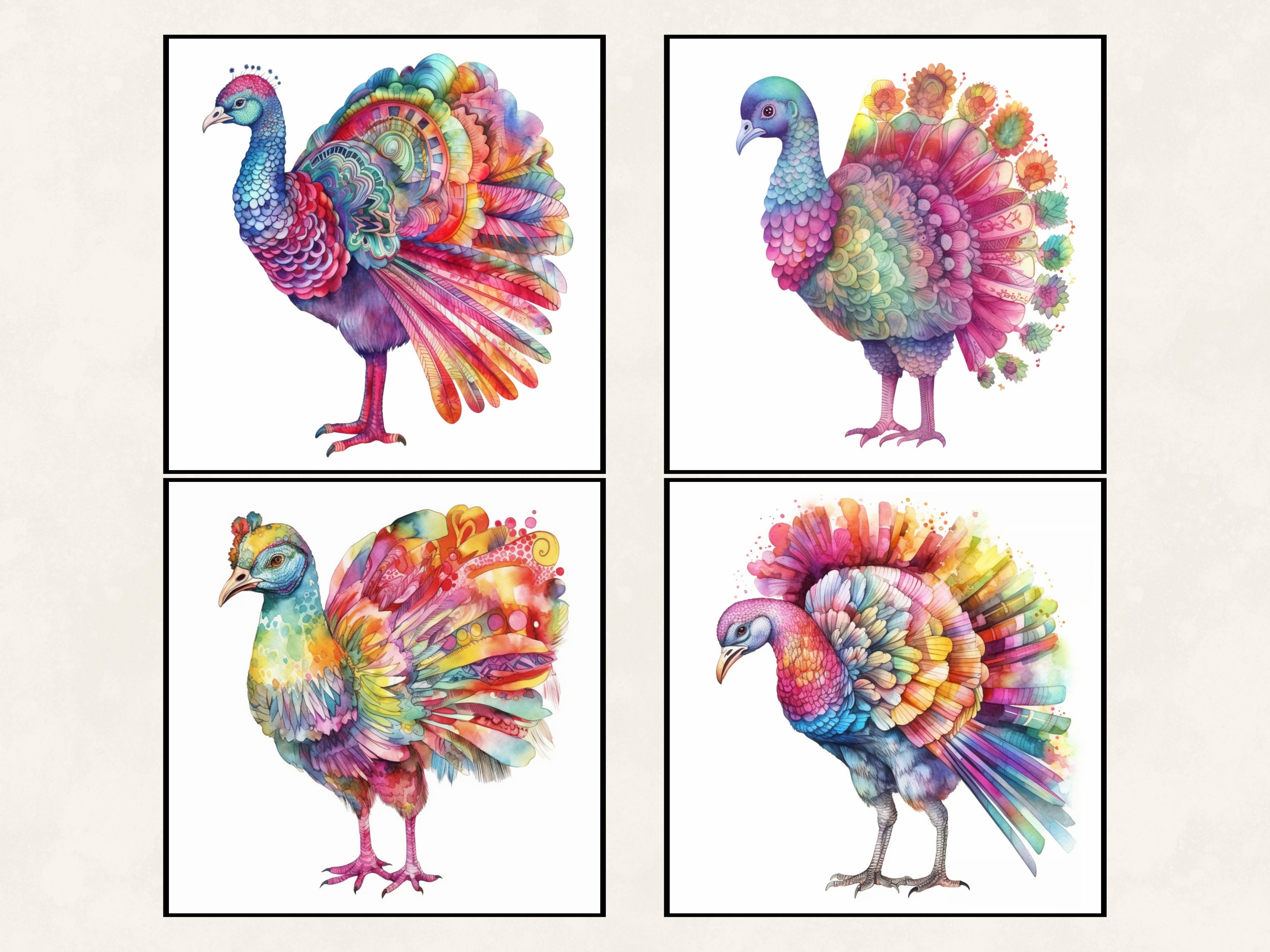 Boho Turkey Clipart Watercolor Illustration Commercial Use - Etsy