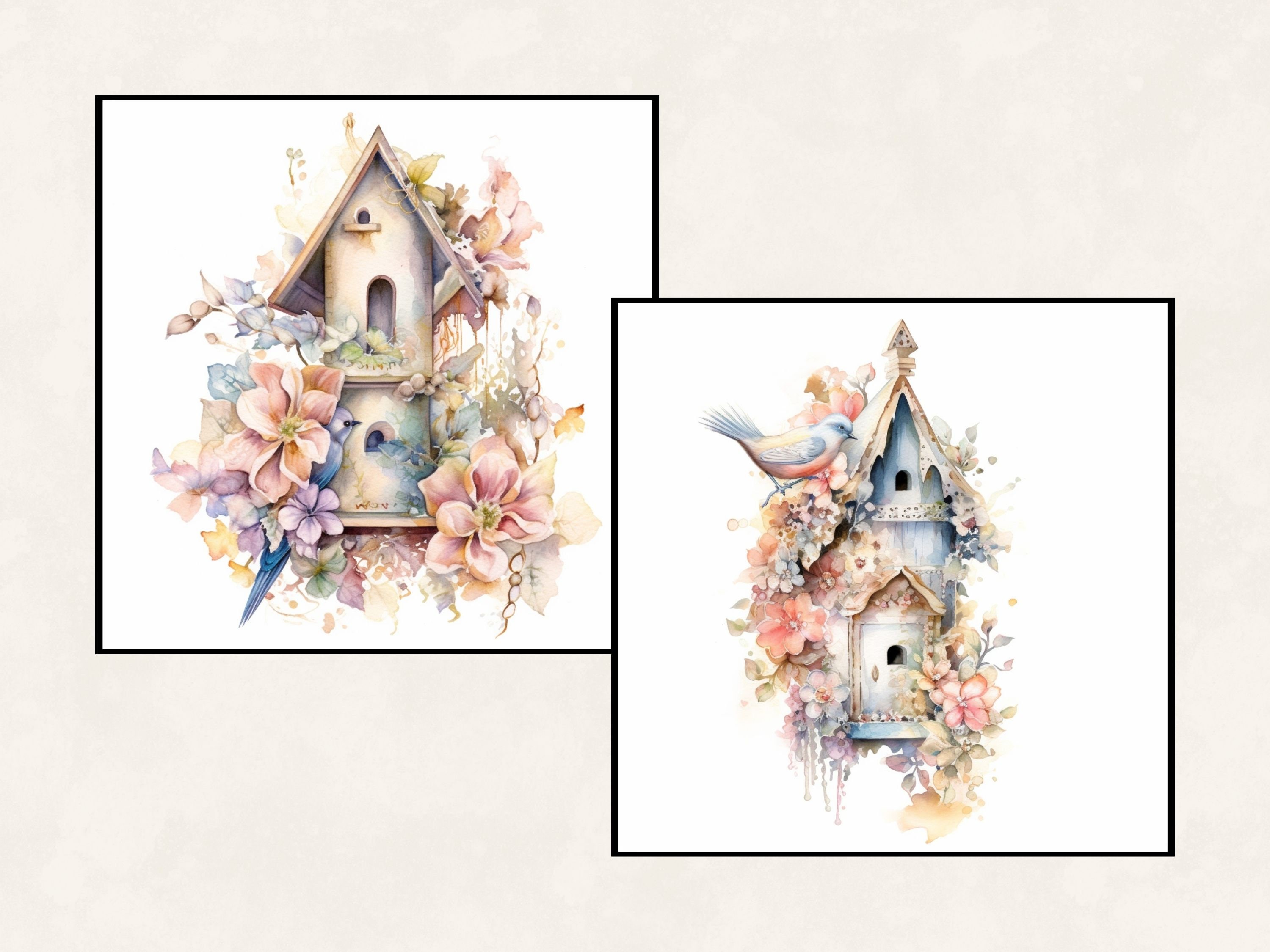 Vintage Bird House Clipart Bundle Watercolor Commercial Use - Etsy UK