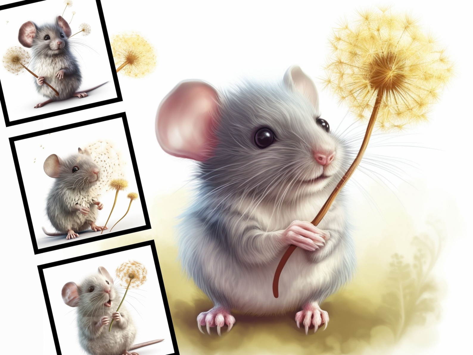 Cute Mouse and Dandelion Watercolor Illustration Cheeky Mouse - Etsy