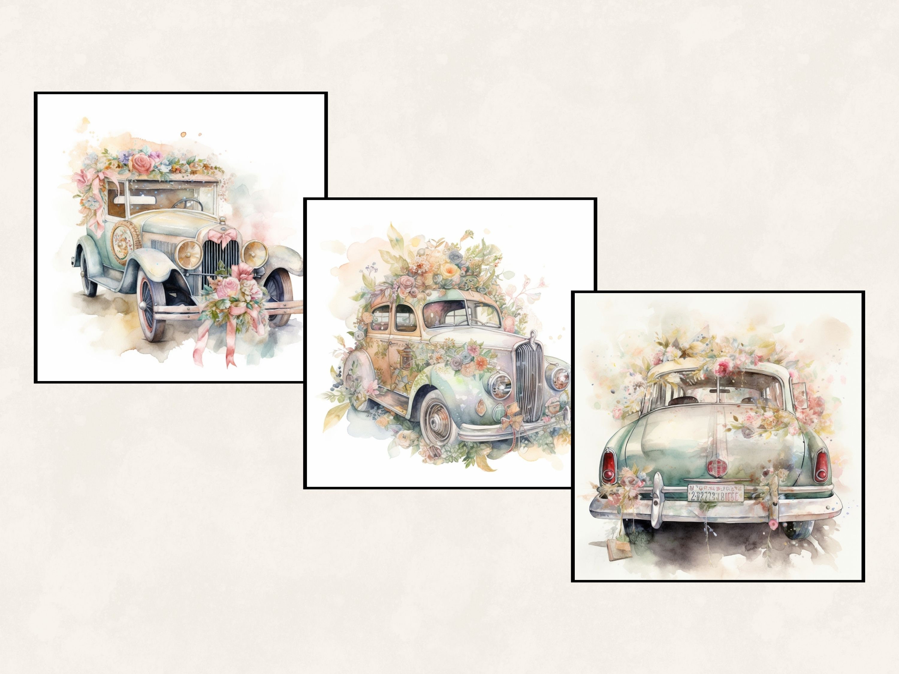 16 Vintage Car Pastel Watercolor Illustration Commercial Use - Etsy