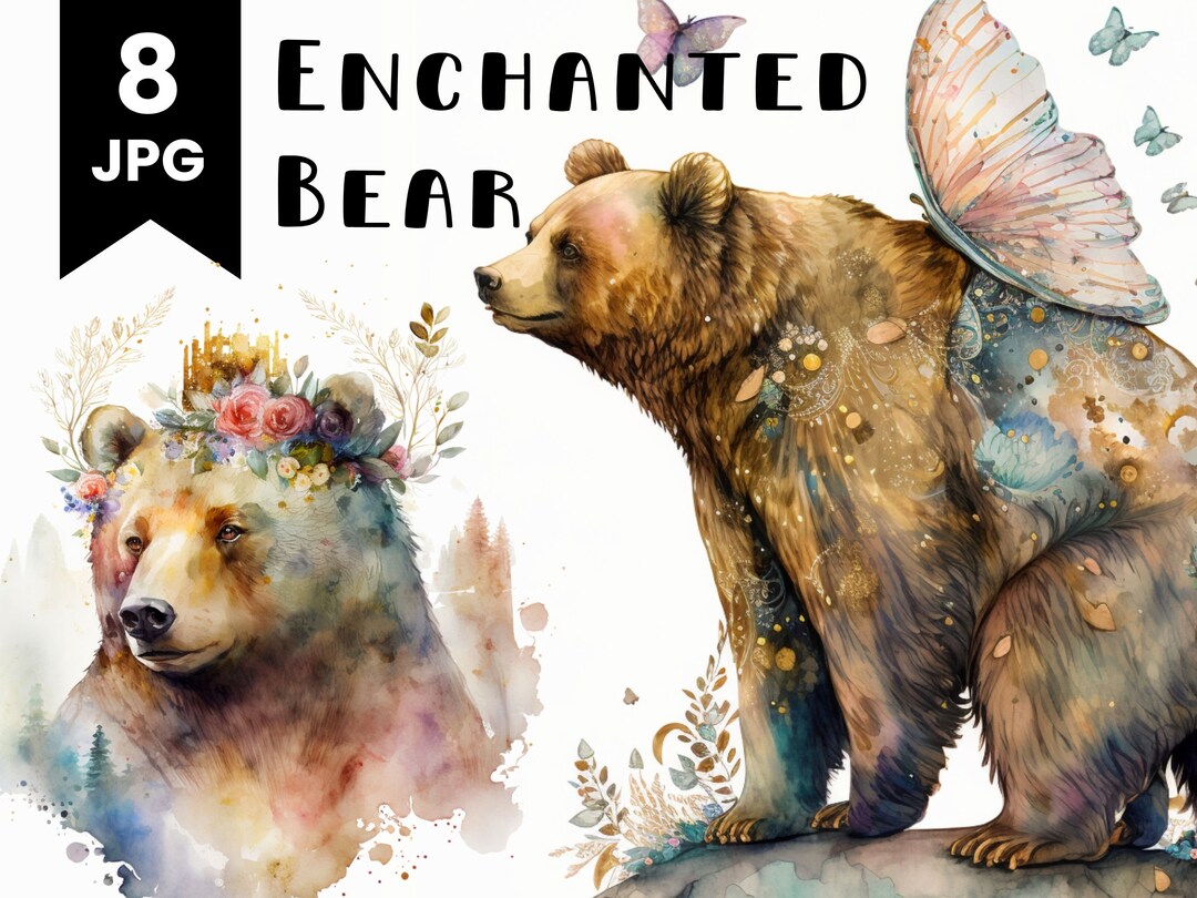 Magic Bear Clipart, Commercial Use, Watercolor Enchanted Bear, Digital ...