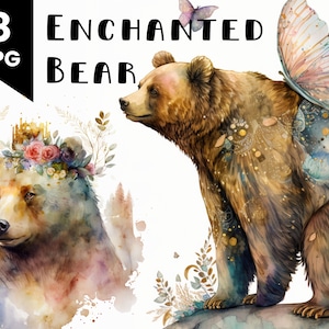 Magic Bear Clipart, Commercial Use, Watercolor Enchanted Bear, Digital ...
