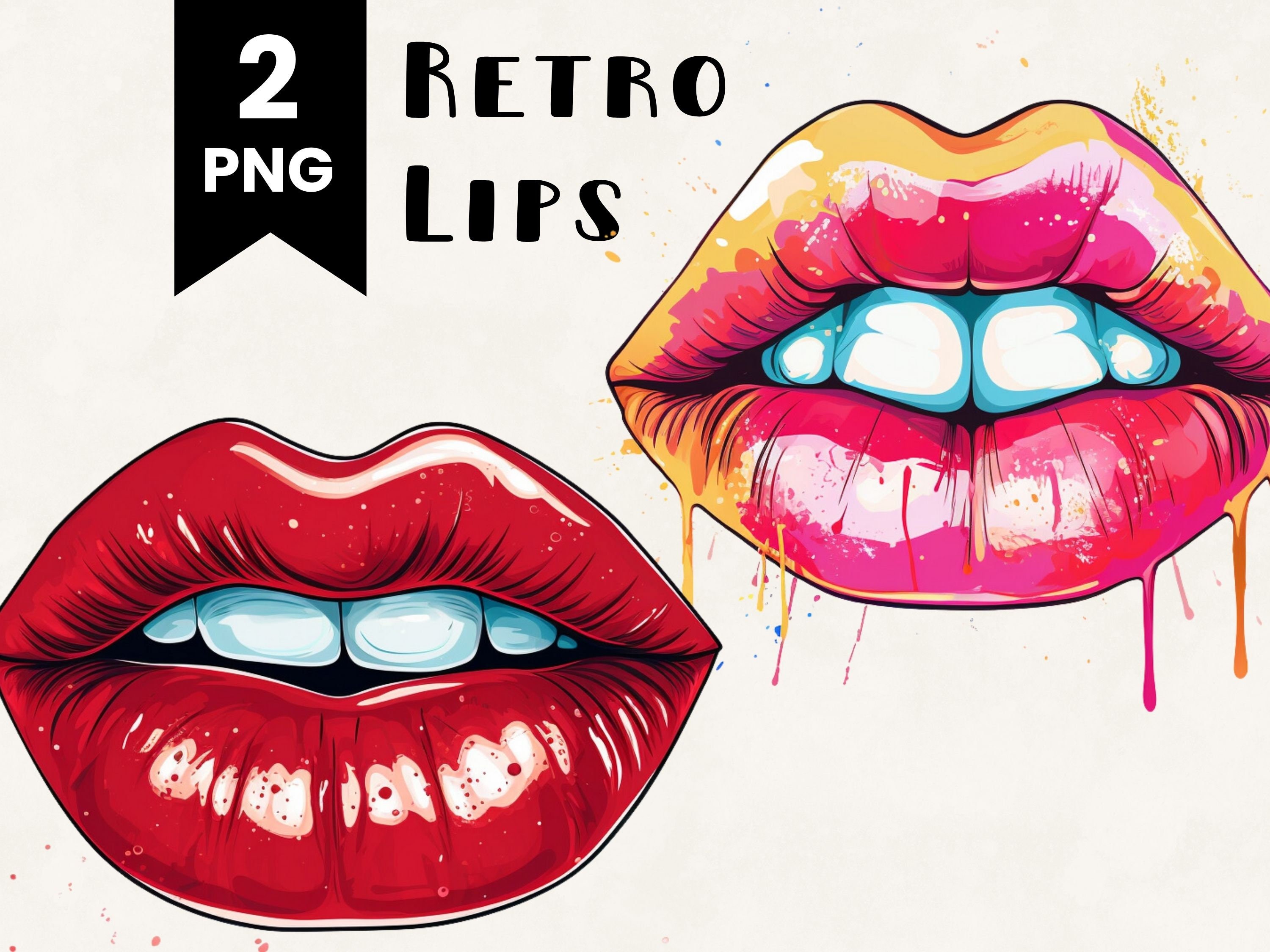 Retro Red Lips Clipart Watercolor Illustration Commercial Use - Etsy