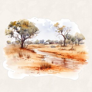 Australian Outback Clipart Landscape Watercolor Illustration Commercial ...