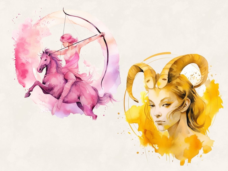 Zodiac Clipart Bundle Commercial Use Watercolor Zodiac Sign - Etsy
