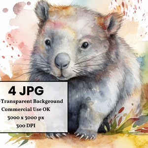 4 Watercolor Wombat Illustration Nursery Art Commercial Use Digital ...