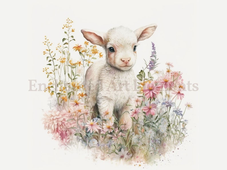 Baby Lamb Watercolor Illustration Lamb Clip Art Filed of - Etsy