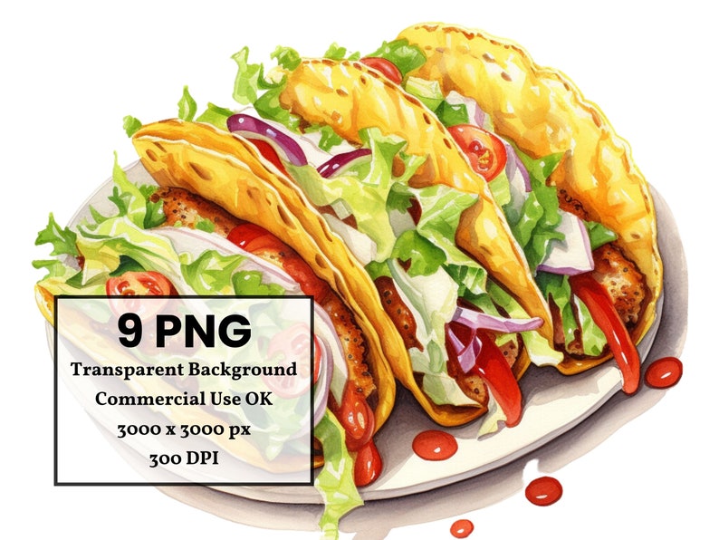 Taco Clipart Bundle Commercial Use Watercolor Taco Food - Etsy