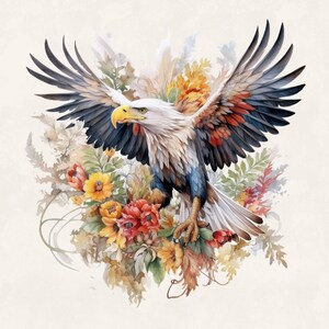 Eagle and Flowers Clipart Bundle Commercial Use Watercolor Eagle in ...