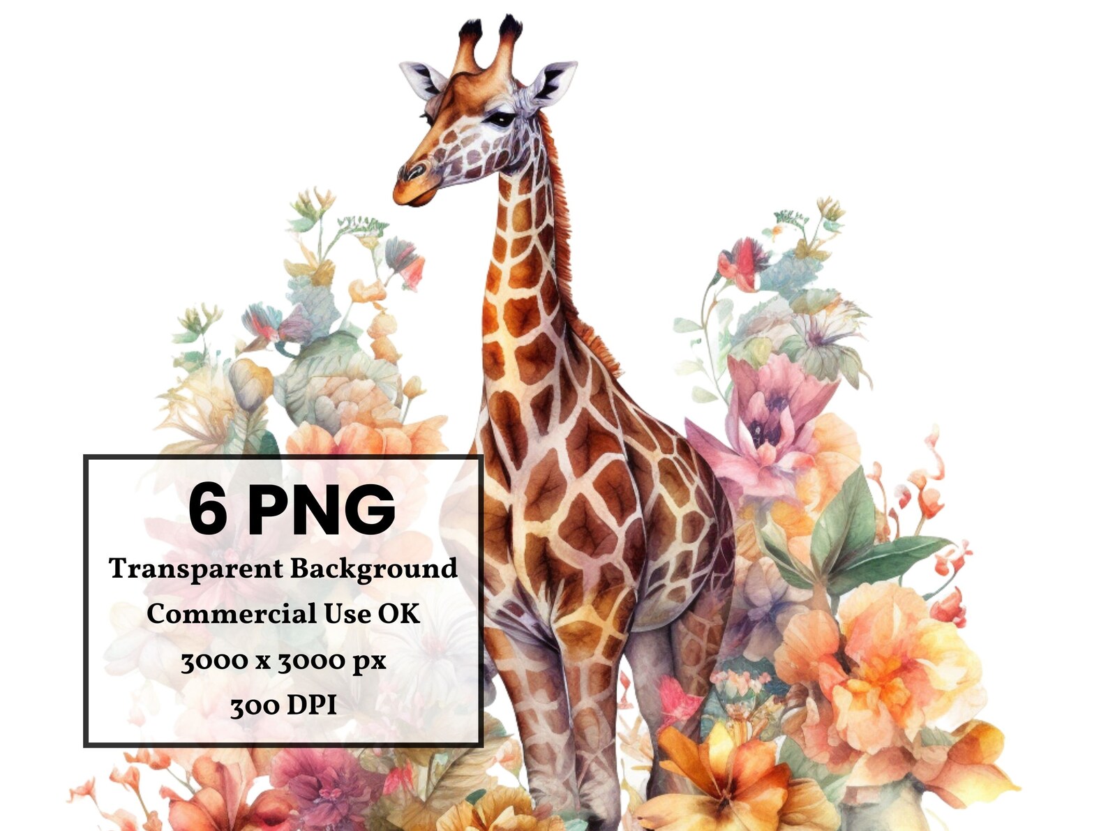 Watercolor Giraffe Clipart Bundle: Floral PNG Files (commercial Use) - Etsy