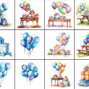 Birthday Party Clipart Megabundle Watercolor Rainbow Animated Birthday ...