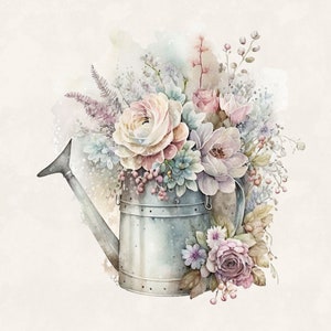 7 Pastel Watering Pail and Flowers Clipart Bundle Commercial Use ...