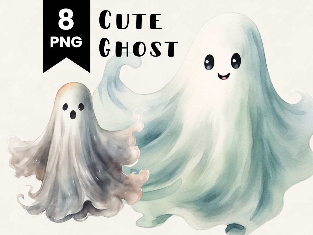Cute Ghost Halloween Clipart Watercolor Illustration Commercial Use ...