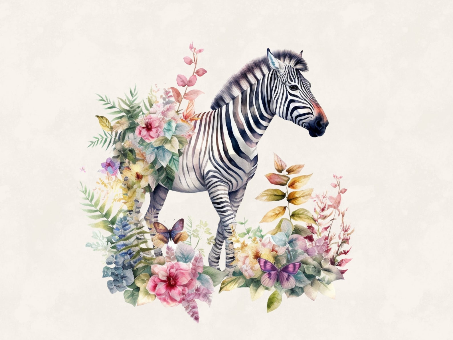 Zebra and Flowers Clipart Bundle Commercial Use Watercolor - Etsy