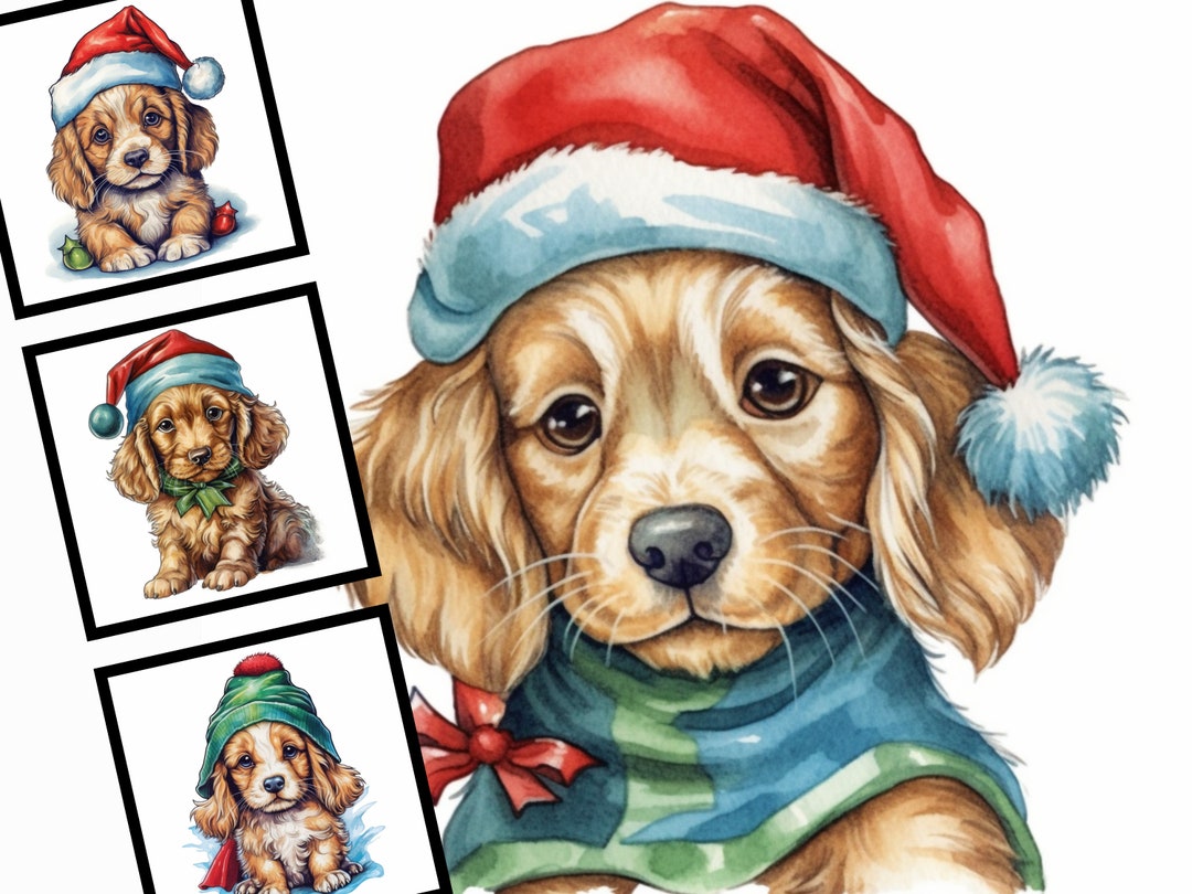 Christmas Puppy Clipart Watercolor Illustration Commercial Use Digital ...