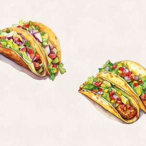 Taco Clipart Bundle Commercial Use Watercolor Taco Food Digital Design ...