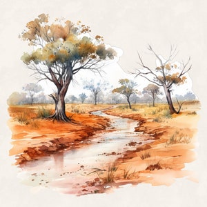 Australian Outback Clipart Landscape Watercolor Illustration Commercial ...