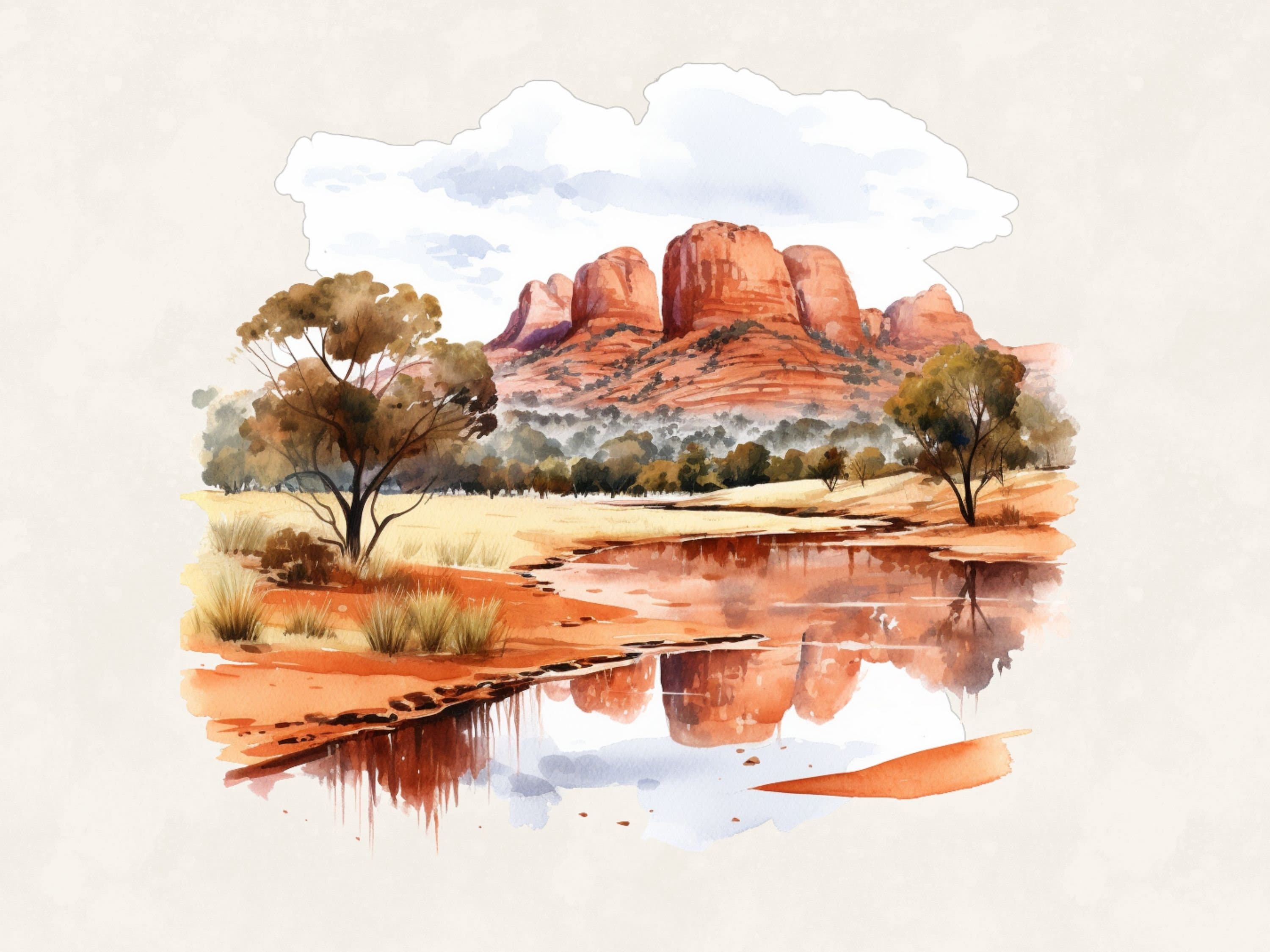 Australian Outback Clipart Landscape Watercolor Illustration - Etsy