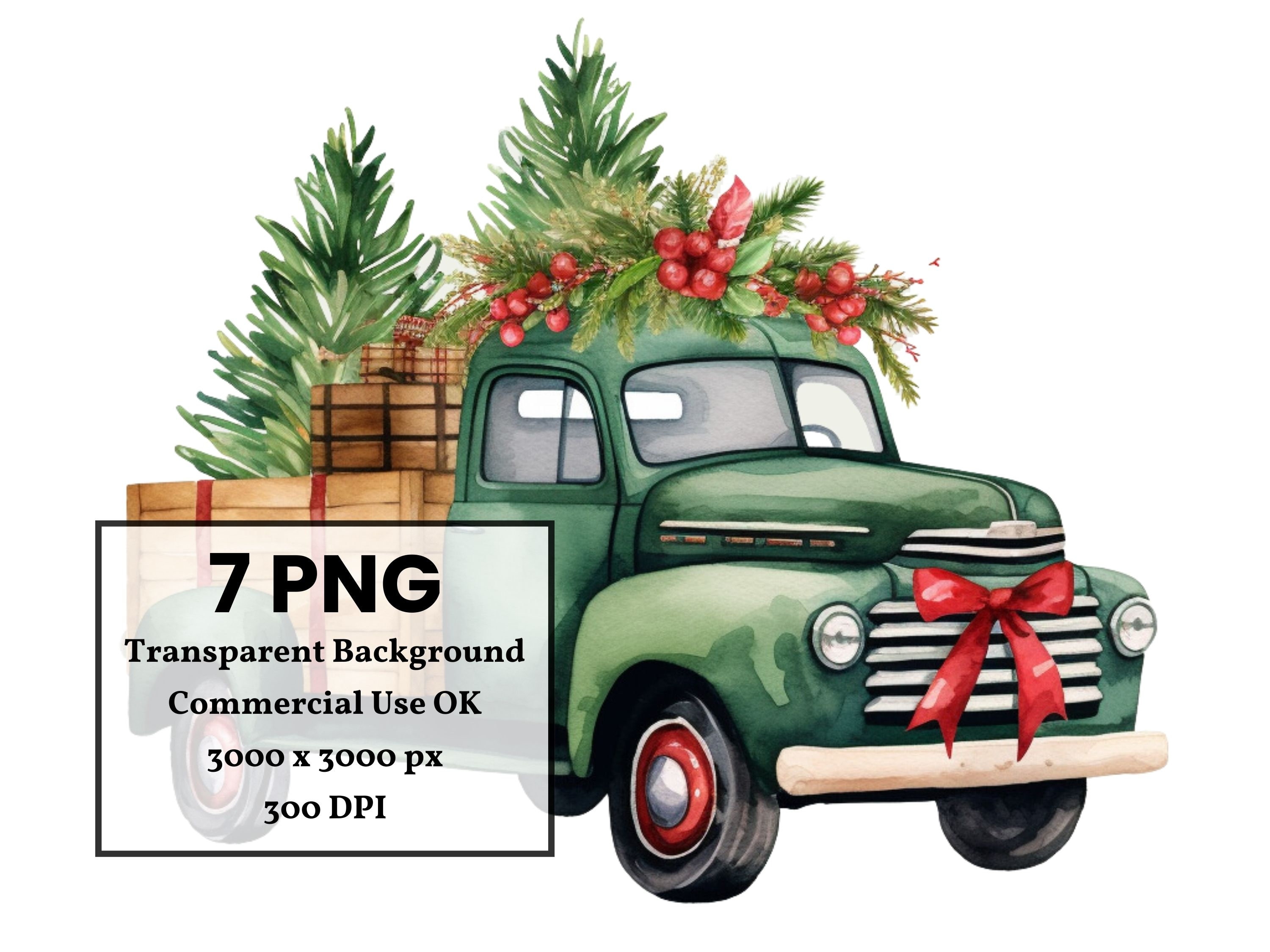 Christmas Tree Truck Clipart Watercolor Winter Illustration - Etsy