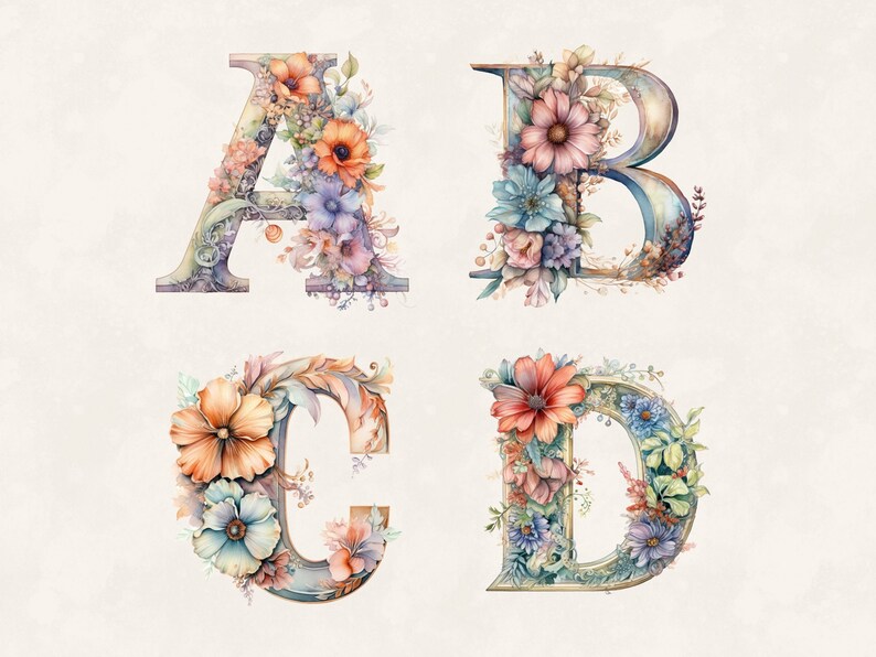 Vintage Alphabet Clipart Mega Bundle Pastel Watercolor - Etsy