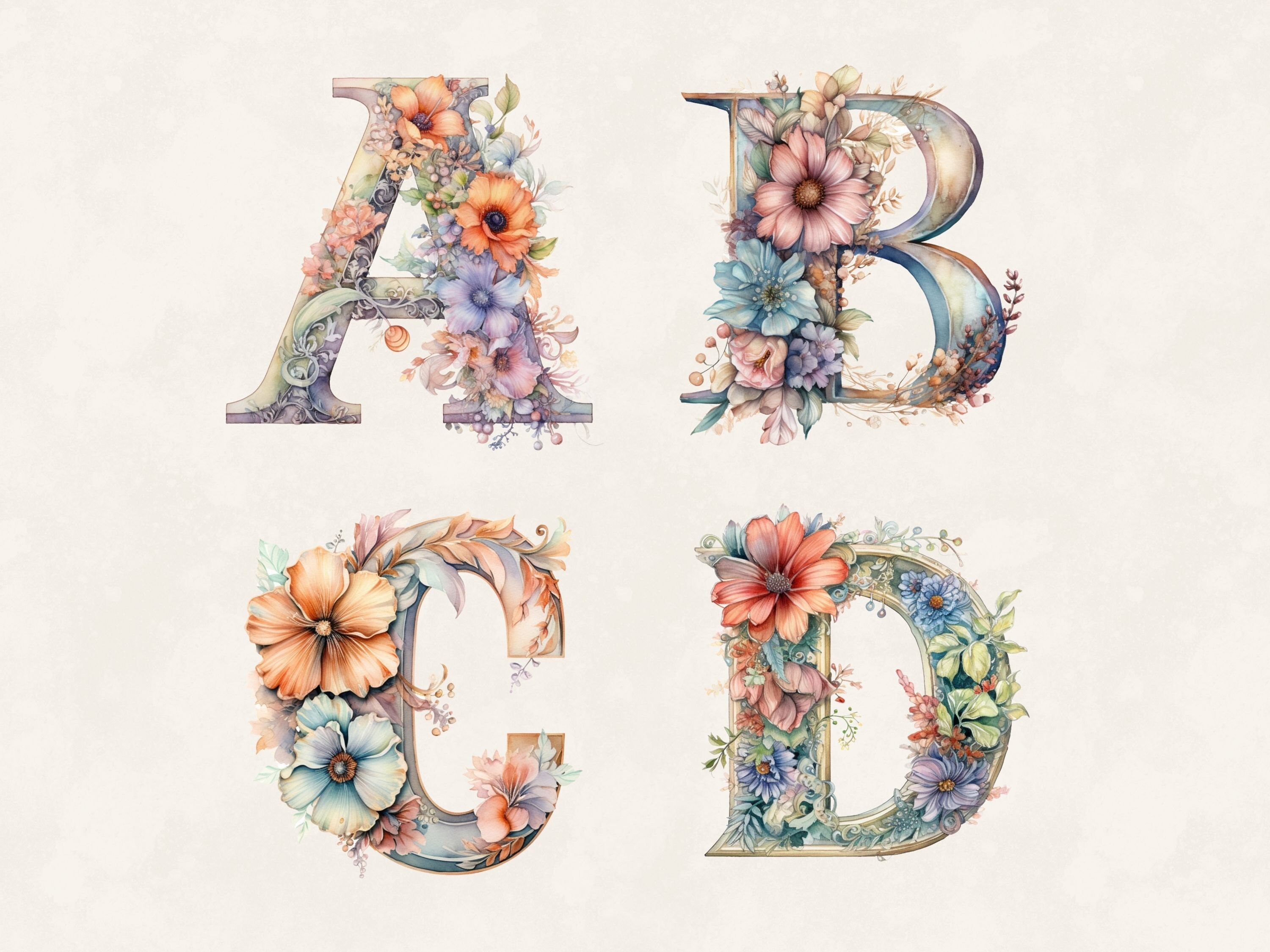 Vintage Alphabet Clipart Mega Bundle Pastel Watercolor - Etsy