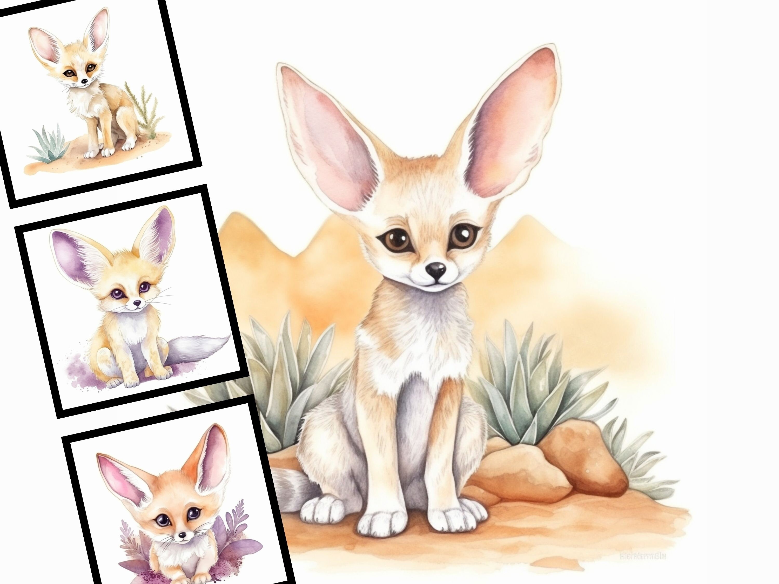 8 Watercolor Animated Fennec Fox Illustration Nursery Art - Etsy