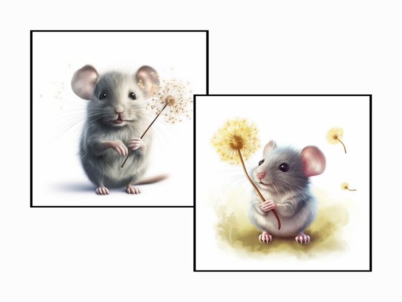 Cute Mouse and Dandelion Watercolor Illustration Cheeky Mouse - Etsy