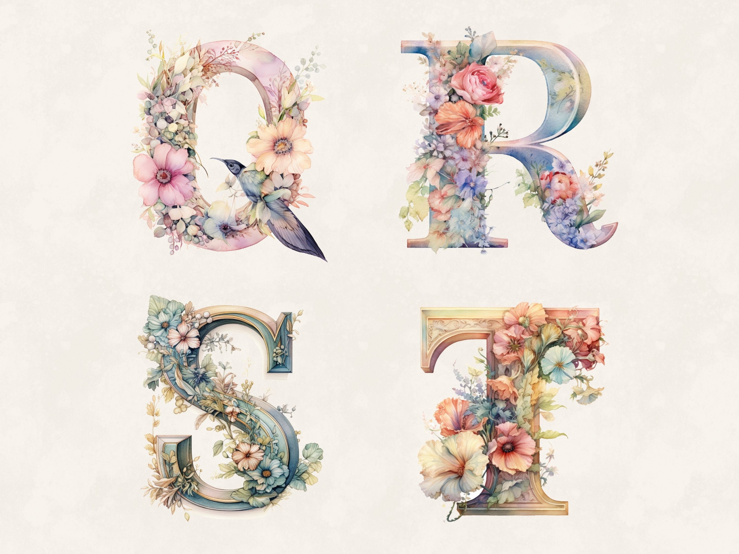 Vintage Alphabet Clipart Mega Bundle Pastel Watercolor - Etsy UK